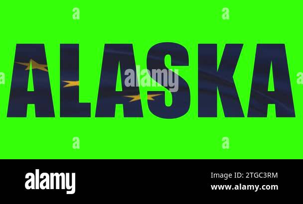 Alaska state name on green screen with state flag waving animation ...