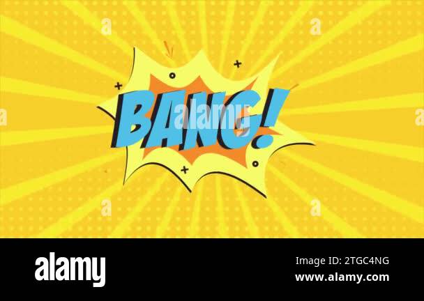 A comic strip cartoon animation, with the word Bang appearing. Yellow ...