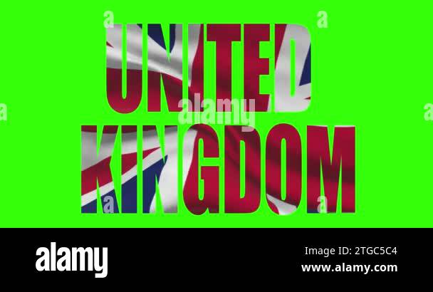 United Kingdom country lettering word text with flag waving animation ...