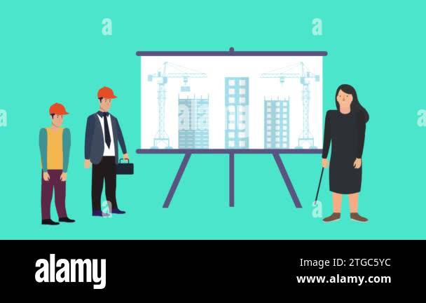 An architect giving instruction to workers 4K animation. Architecture ...
