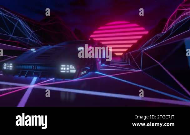 80s retro synthwave style 3d rendering animation loop Stock Video Footage - Alamy