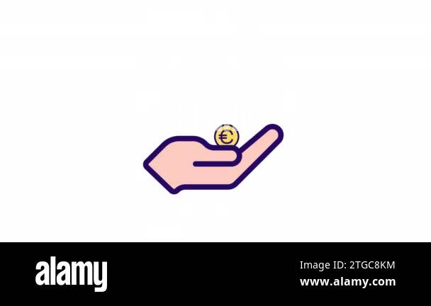 Animated euro in hand color icon. Financial suport fund. Income money ...