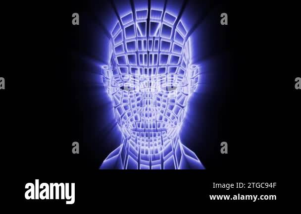 3d grid lights head. Human head wire 3D animation. VJ Loop video. 3d ...