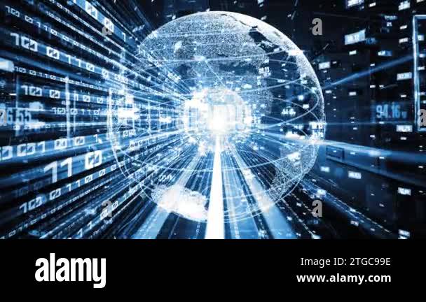 Futuristic global network and tacit digital data transfer 3D graphic ...