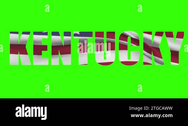 Kentucky state name on green screen animation. USA state flag waving ...