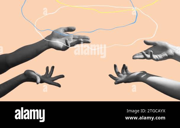 Stop motion and 2D animation. Hands aesthetic on bright background ...