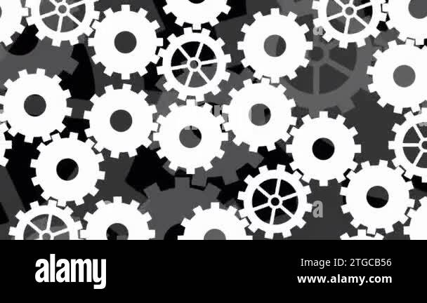 Stylized 2d Rotating Cogs And Wheels black and white motion graphics ...