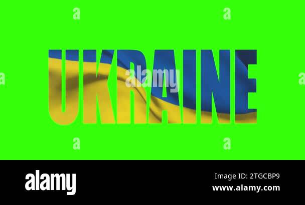 Ukraine country lettering word text with flag waving animation on green ...
