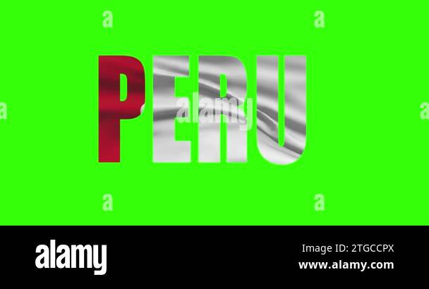 Peru country lettering word text with flag waving animation on green ...