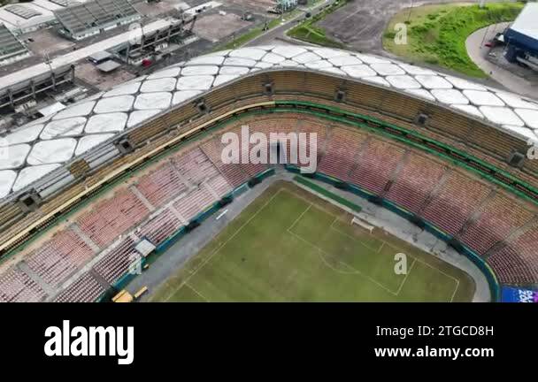 Panorama aerial view of Amazon Arena Soccer Stadium at downtown city ...