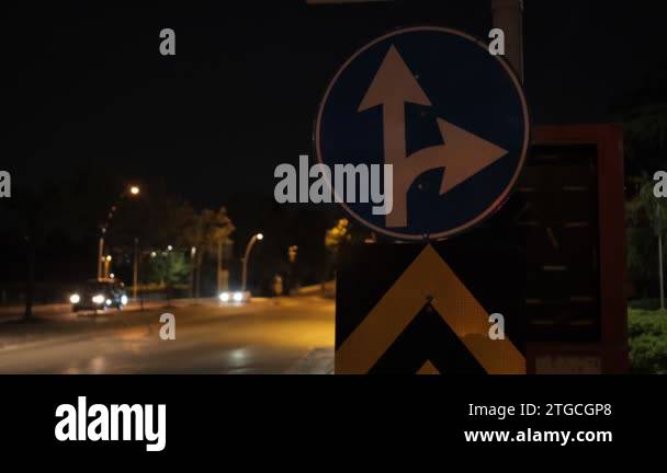 Image of reflective traffic signs that provide traffic control at night ...