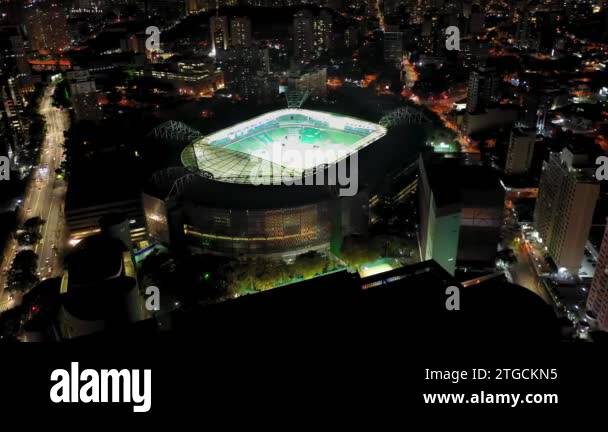 Night aerial landscape of sports centre scenery at Sao Paulo city ...