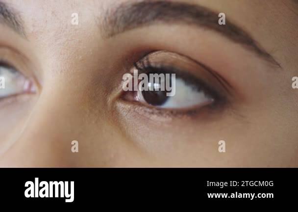 Vision, smile and macro of eyes of woman with emotion, happiness and ...