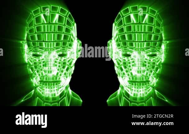 3d grid lights head. Human head wire 3D animation. VJ Loop video. 3d ...