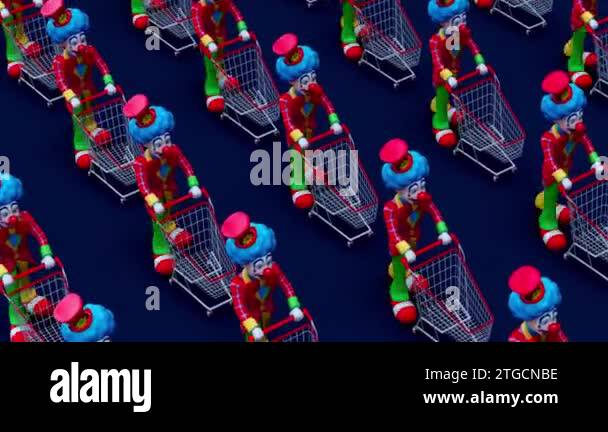 Funny cartoon characters clowns with shopping carts - 3d animation ...