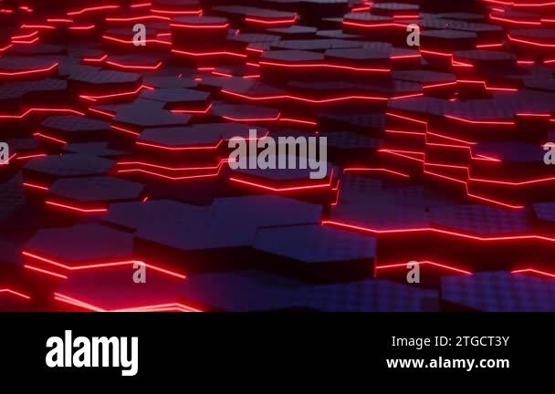 The Modern digital hexagon pattern with electric red lights 3D ...