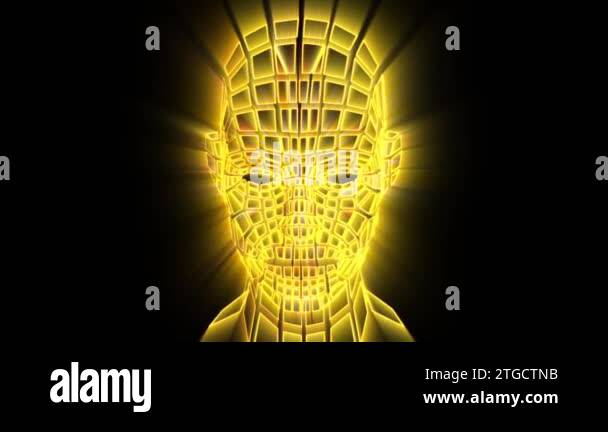 3d grid lights head. Human head wire 3D animation. VJ Loop video. 3d ...