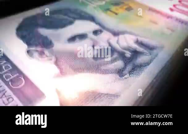 Serbian dinar money counting. RSD banknotes with Nikola Tesla portrait ...