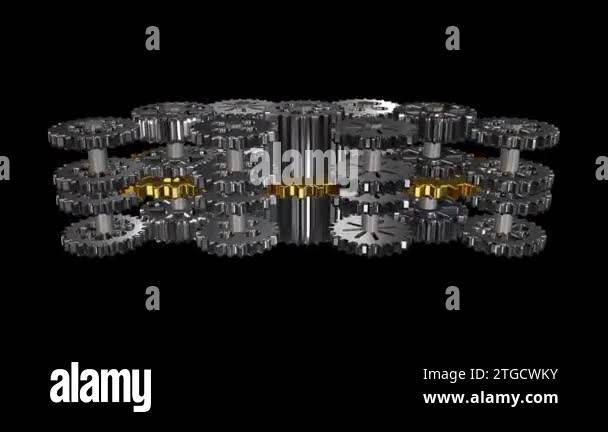 Gear Mechanical System in full rotation, Alpha Channel. 3D Render Stock ...
