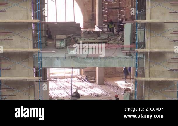 Construction equipment material with scaffolding and tools inside the ...