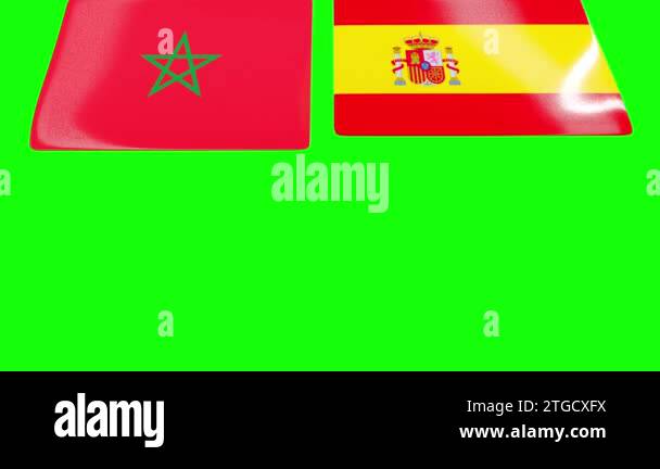 National Flags of Morocco and Spain opening from top. Green Screen ...