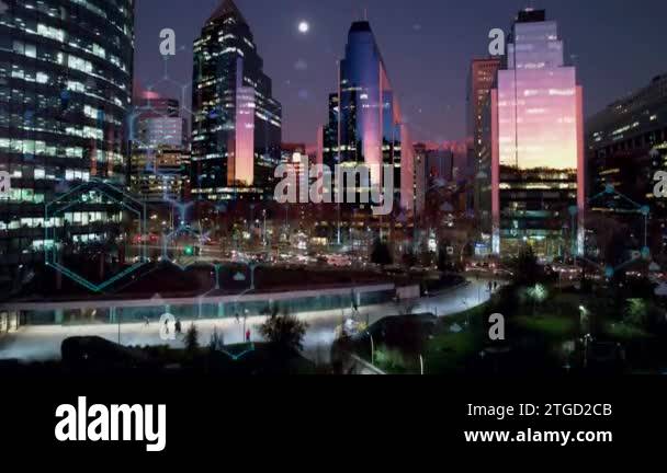 Santiago Chile. Aerial cyber city cityscape of smart city with ...