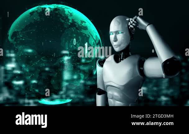 Futuristic robot artificial intelligence huminoid AI programming coding technology development ...