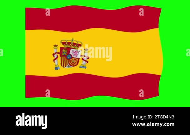 Spain Waving Flag 2D Animation on Green Screen Background. Looping ...