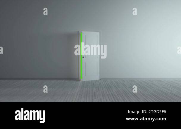White door opening to green screen, chroma key Stock Video Footage - Alamy