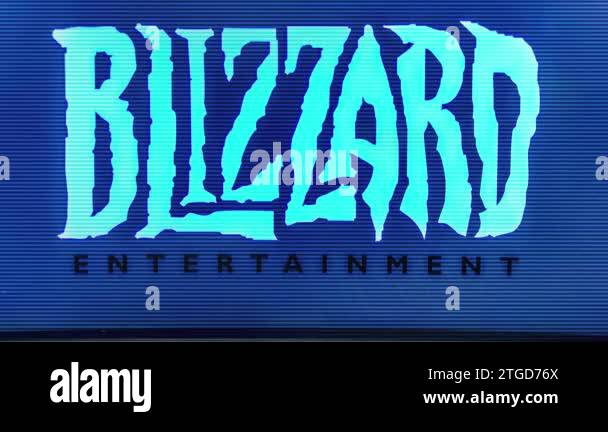monitor with scanlines shows the logo of Blizzard Entertainment which ...