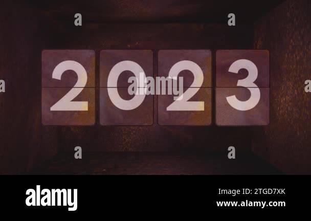 Mechanical rusty flip clock switches from year 2022 to 2023, 2024, 2025 ...