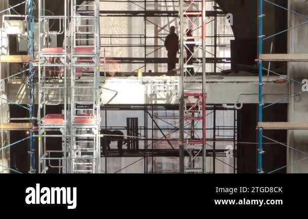 Construction equipment material with scaffolding and tools inside the ...