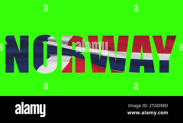 Norway country lettering word text with flag waving animation on green ...