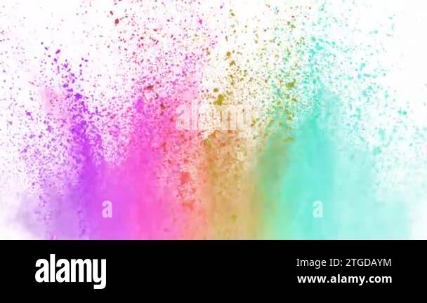 Super slow motion of colored powder explosion isolated on white ...