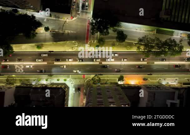 Traffic at famous Elevated Road in downtown Sao Paulo Brazil. Scenic ...