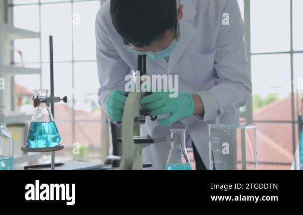 Research concept of 4k resolution. Asian scientists are examining the ...