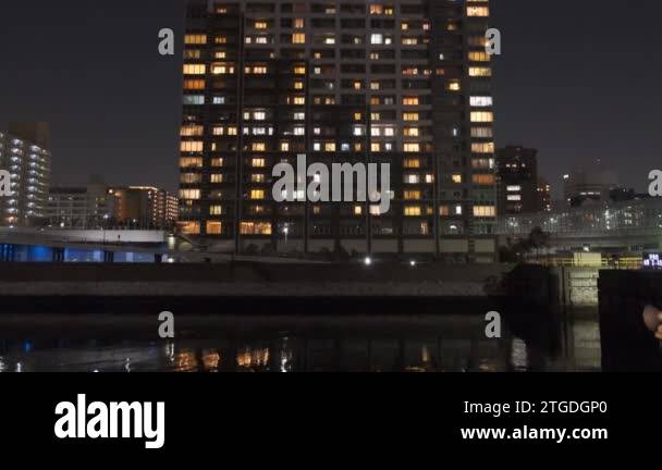 Tokyo High rise Apartment Bay Area night view Tower Mansion Stock Video ...