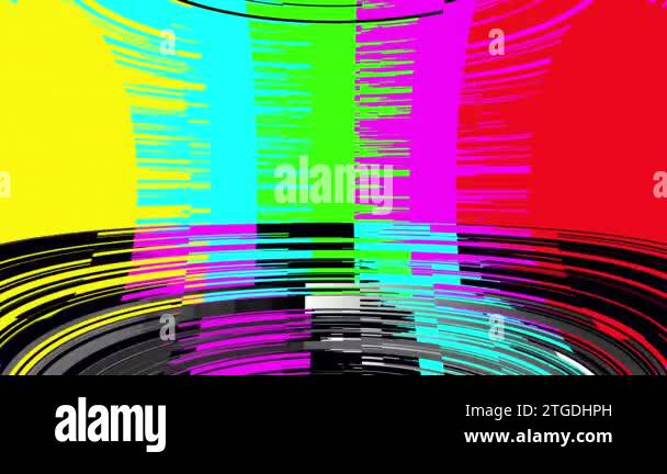 No signal Tv screen, SMPTE color bars with glitch interference ...