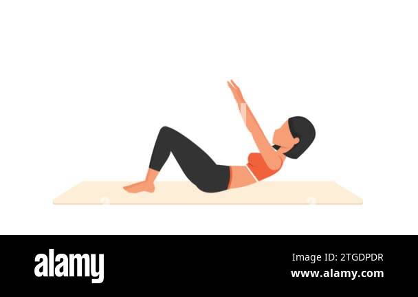 Abdominal crunches exercise tutorial. Female workout on mat. Fitness ...