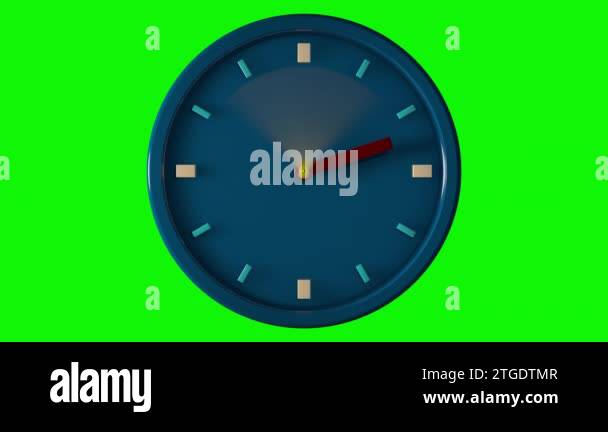 Animation blue wall clock. Animation 3D Timelapse. Green Background ...