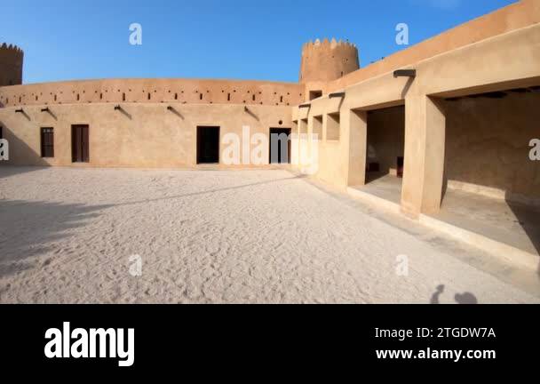 Interior walls and courtyard of the ancient castle, Al Zubara Fort, an ...