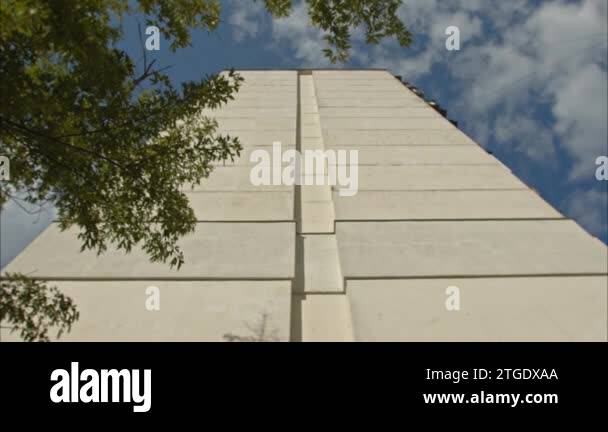 wall of a soviet skyscraper in postmodern style without windows. house ...