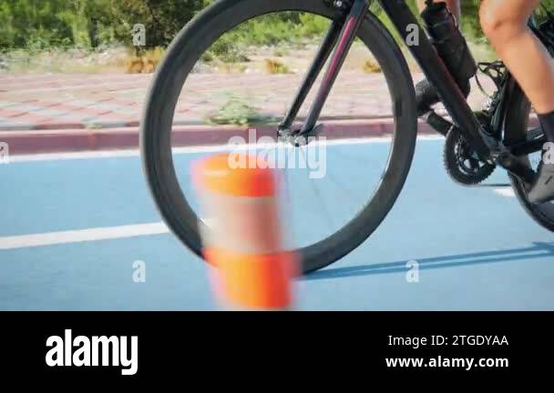 Cycling gear, bike wheel rotation, chain and cassette, close up ...