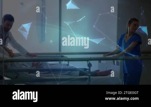 Animation of connections and globe over diverse female and male doctors ...