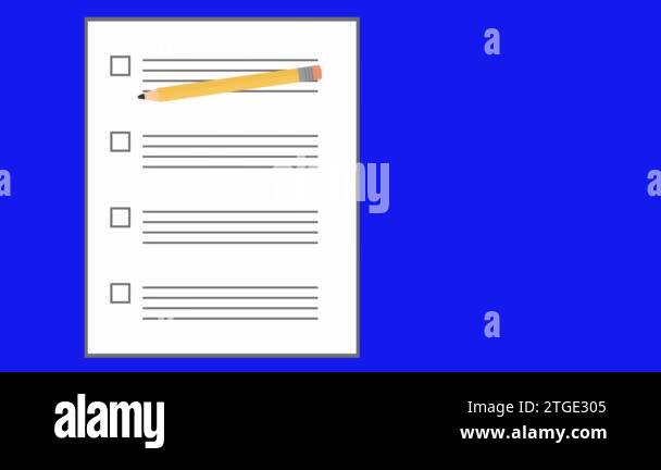 Animation of a pencil writing checkmarks, on a sheet with checkbox ...