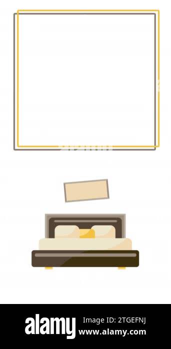 4k vertical video of cartoon bed design on white background. Concept of ...