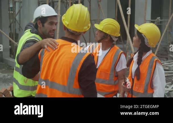 Team group of contractor and architect with foreman explaining about ...