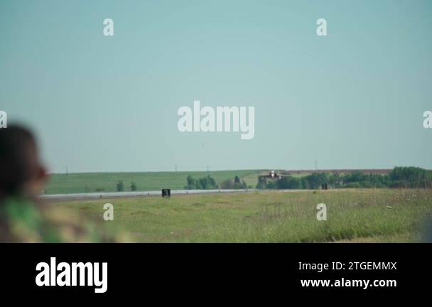 A military jet fighter takes off on a tactical training flight. With ...