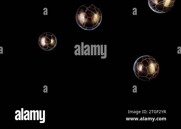 A Falling sci-fi futuristic bright glowing crumbling spheres 3D ...