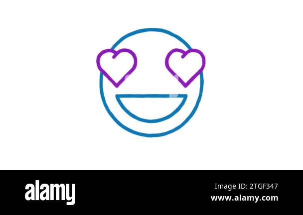 Emoticon heart shaped eyes smiles broadly. Animated doodle emoticon ...